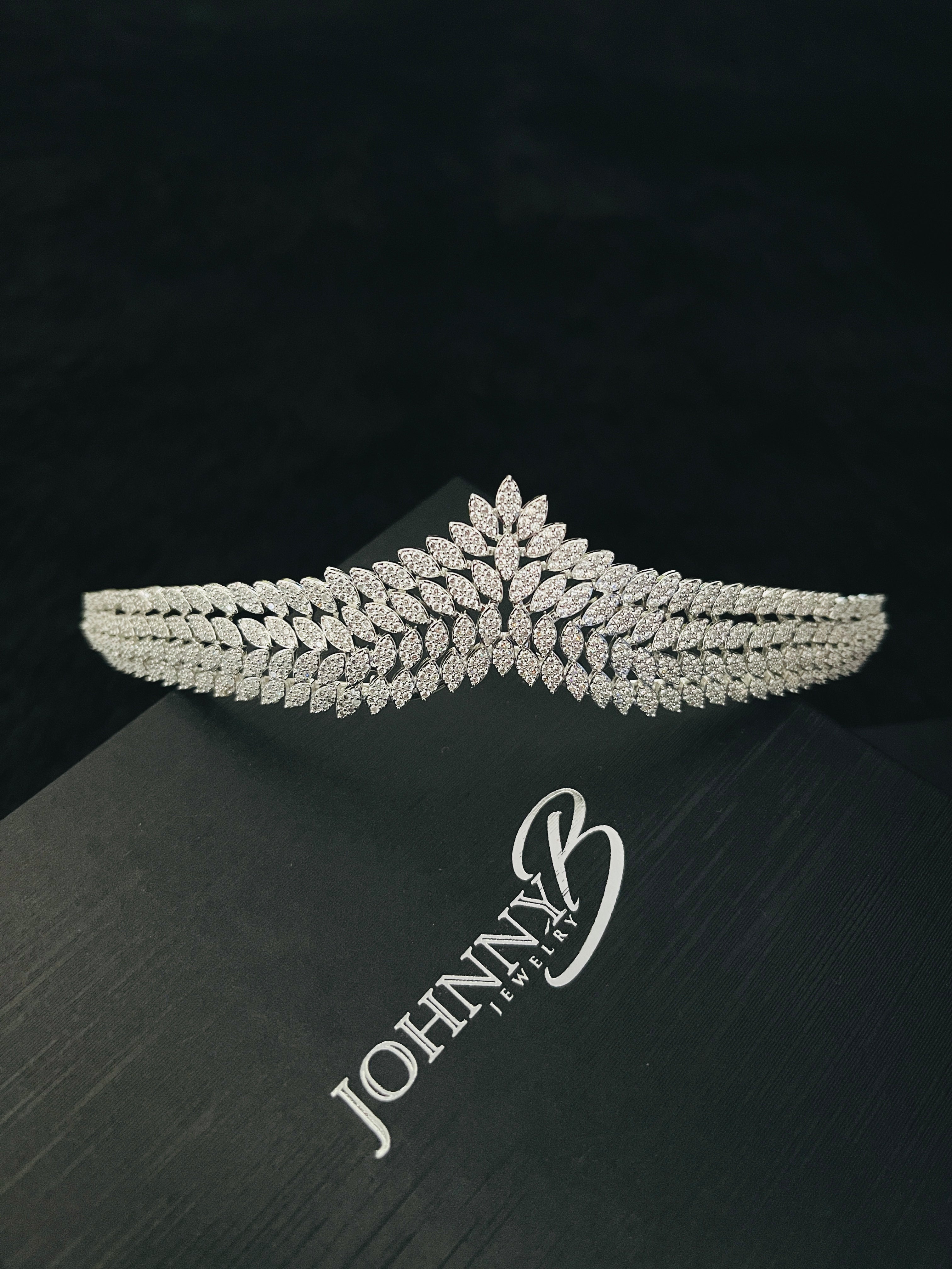 FAYE - Scalloped Marquise-Shaped With Tiny CZ Tiara In Silver – JohnnyB Jewelry